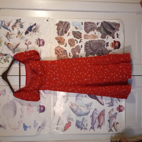 Dresses | Red Flowy Tie Front Floral Print Dress Square Low Neckline ...